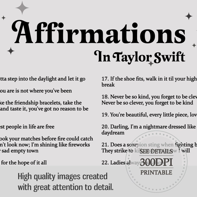 Taylor Swift Affirmations Poster-taylor Swift Poster-taylor Swiftie ...