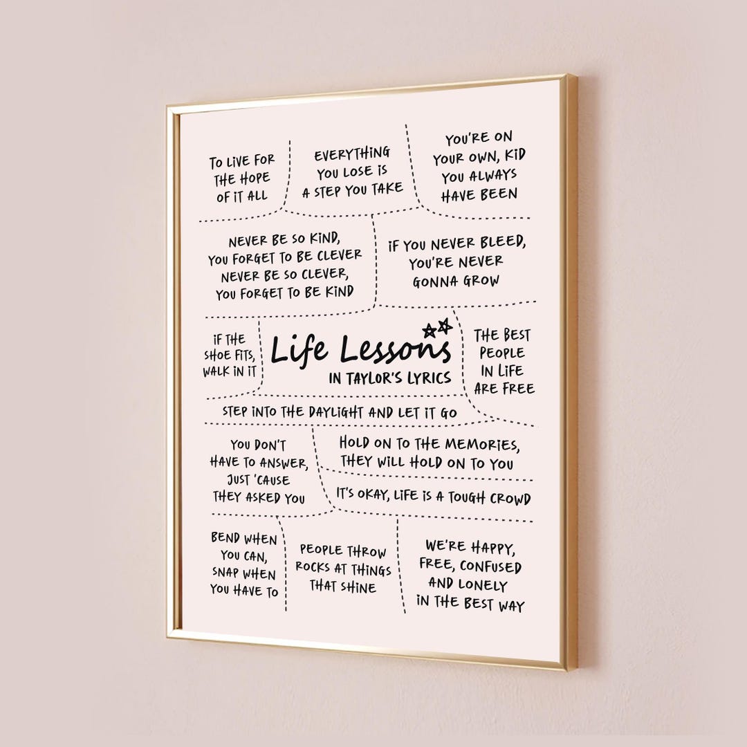 Life Lessons Taylor Poster Swiftie Merch Home Decor Lyrics Print ...