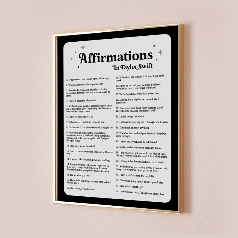 Taylor Swift Affirmations Poster-taylor Swift Poster-taylor Swiftie ...