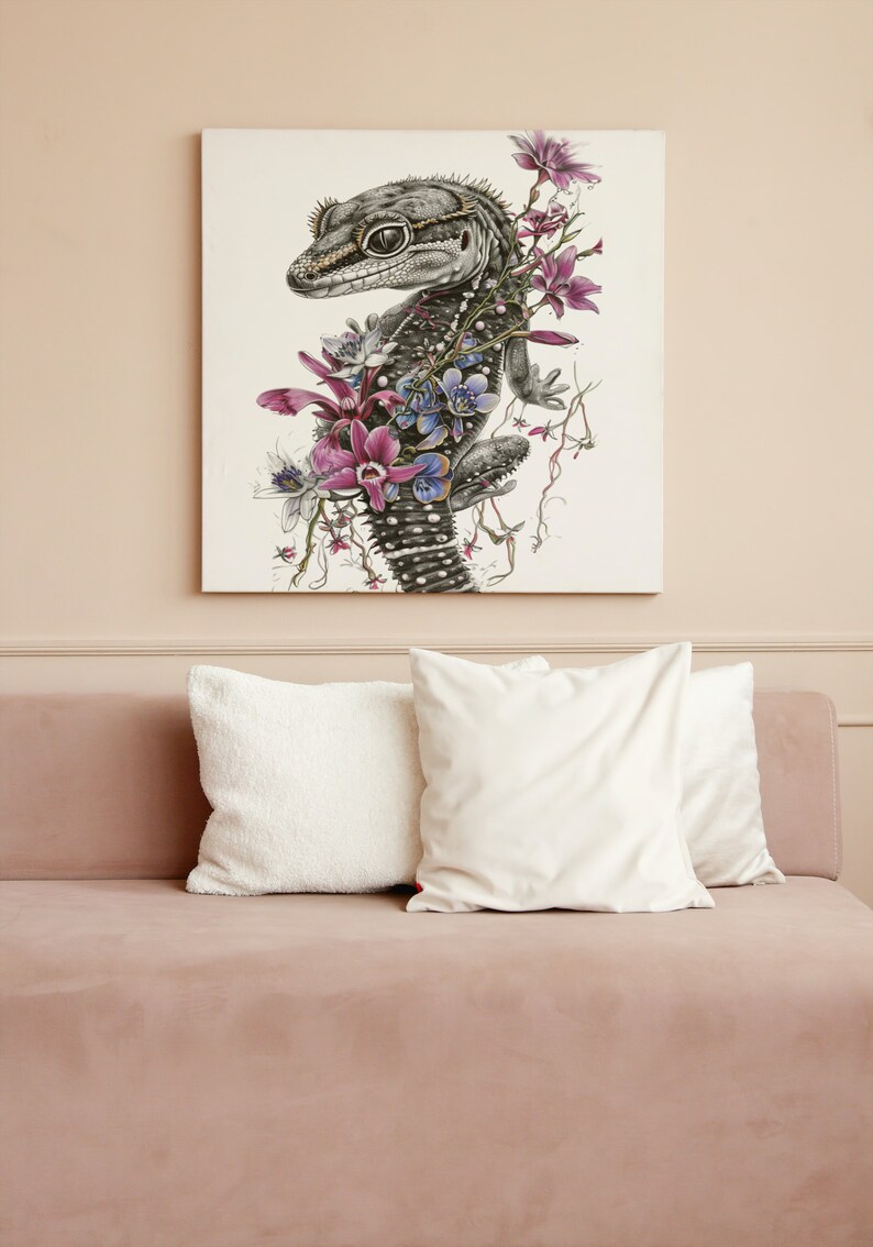 PRINTABLE Crested Gecko Flowers Wall Art, Crested Gecko Art, Crested ...
