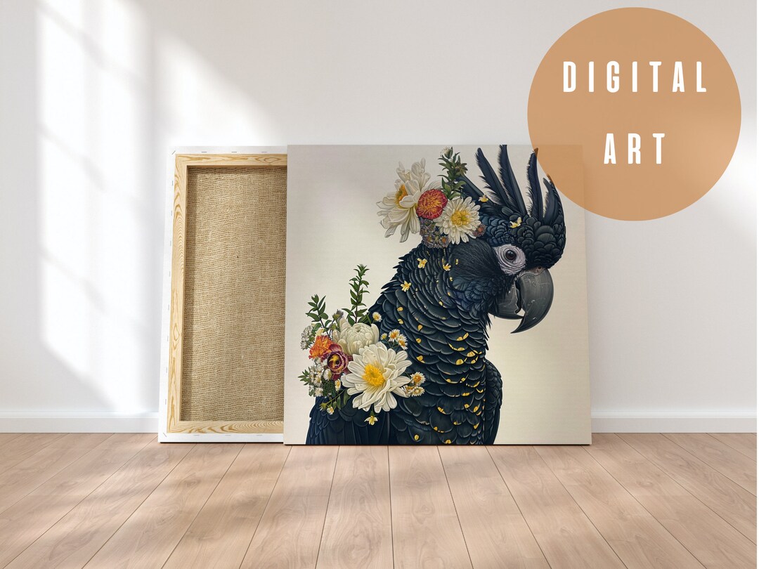 PRINTABLE Black Cockatoo Flowers Wall Art, Black Cockatoo Photo, Black ...
