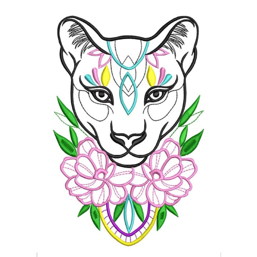 Lioness Embroidery, Machine Embroidery, Safari Embroidery Art, Colorful ...