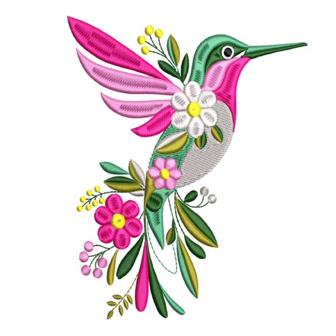 Hummingbird Machine Embroidery Design, Floral Bird Embroidery File ...