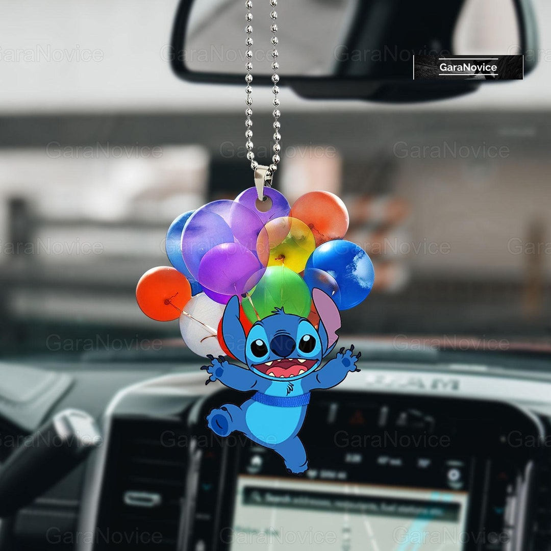 Stitch Car Ornament, Stitch Cartoon Car Charm, Stitch With Balloon Car ...