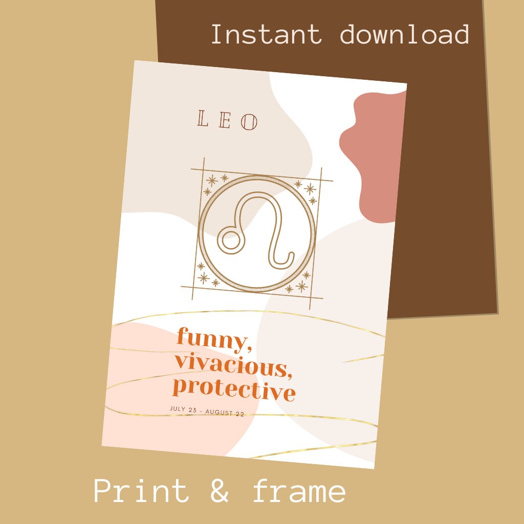 Leo Printable Poster, Zodiac Wall Art, Neutral Decor, Minimalist Art ...