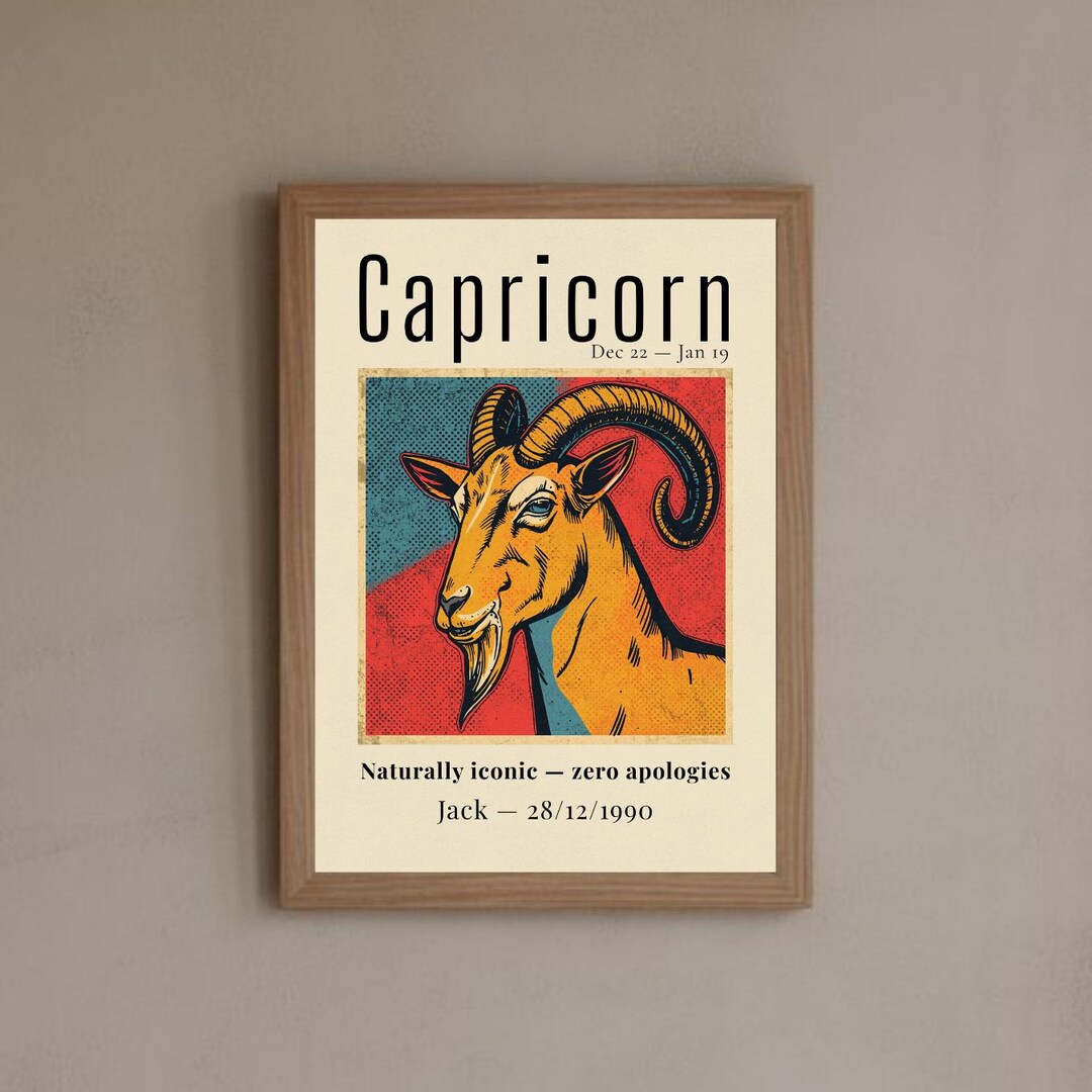 Personalised Capricorn Digital Download, Retro Vintage Zodiac Print ...