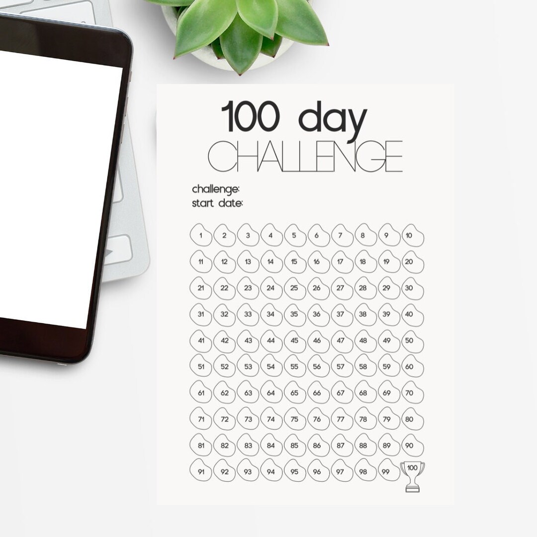 100 Day Challenge Tracker, Savings Tracker, Progress Tracker, Printable ...