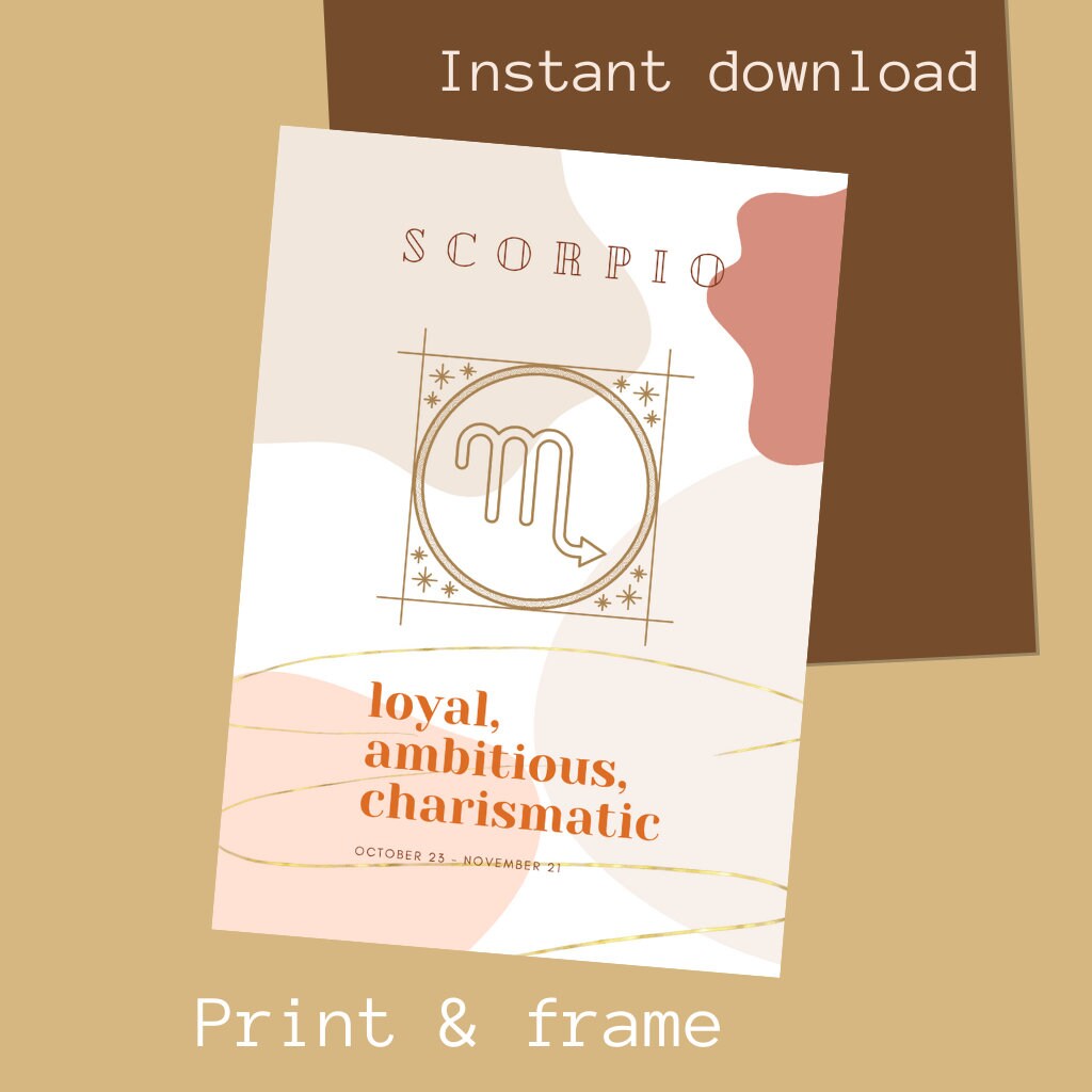 Scorpio Printable Poster, Zodiac Wall Art, Neutral Decor, Minimalist ...