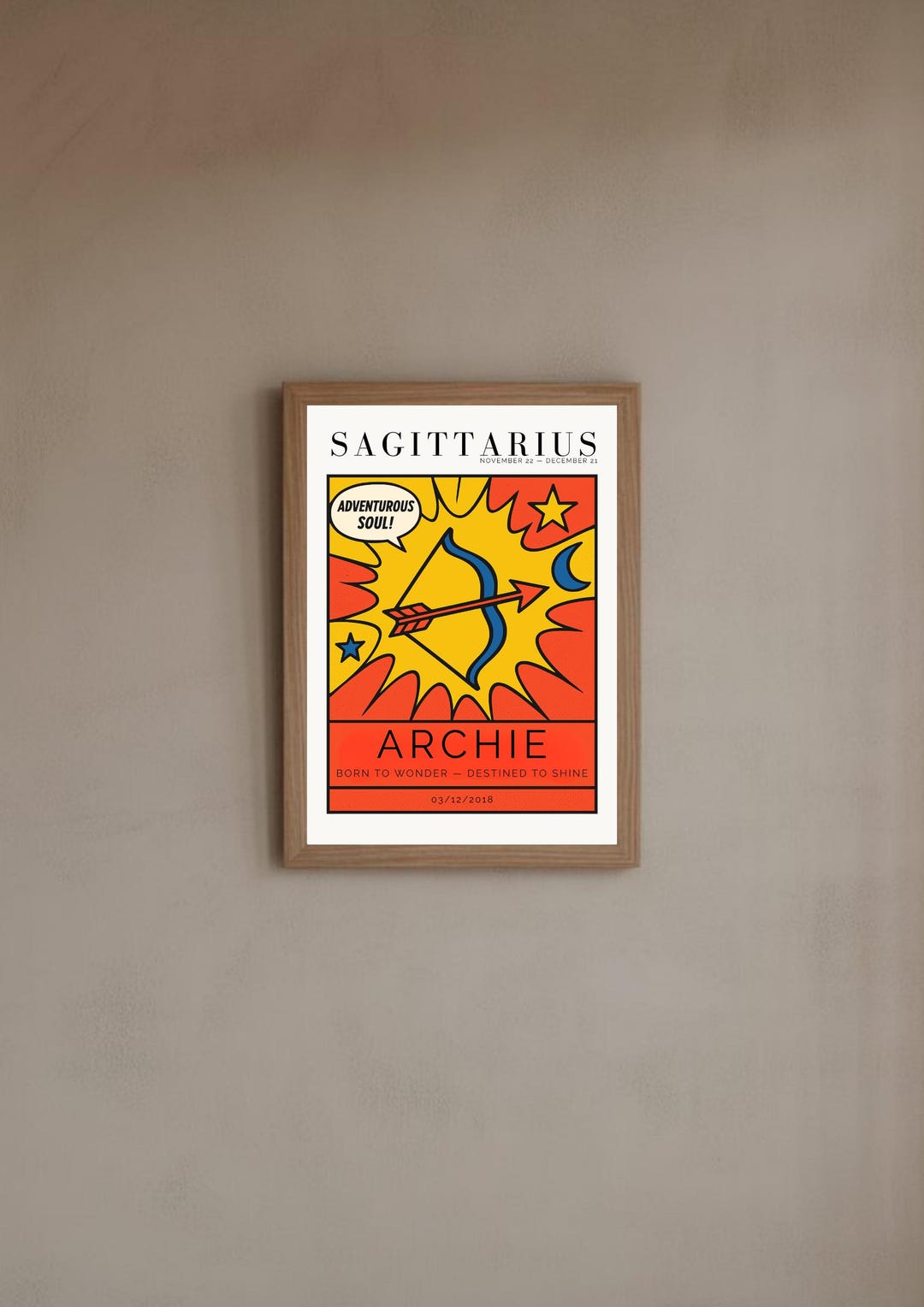 Retro Sagittarius Print • Pop Art Zodiac Poster • Personalised Star ...