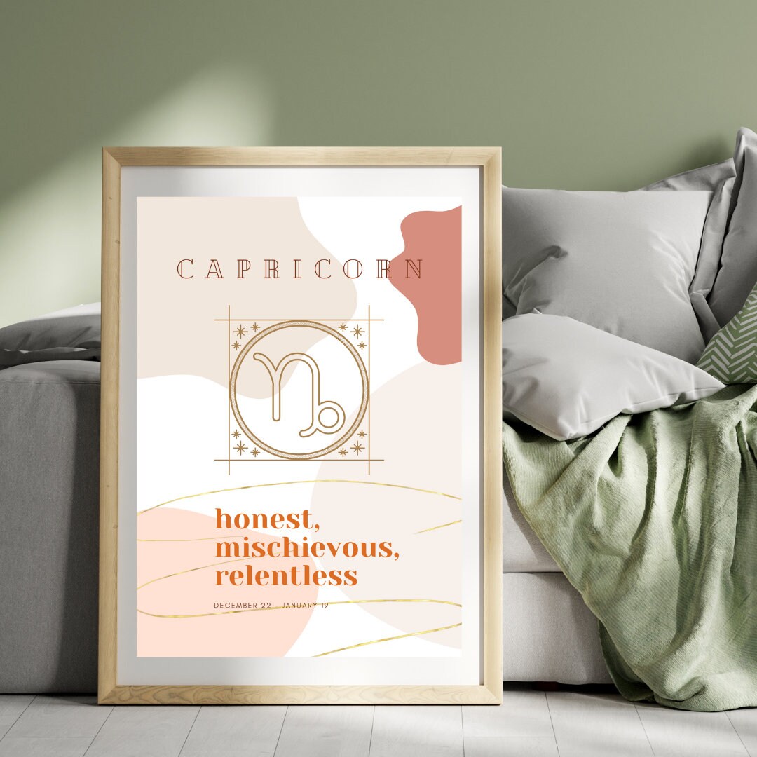 Capricorn Printable Poster, Zodiac Wall Art, Neutral Decor, Minimalist ...