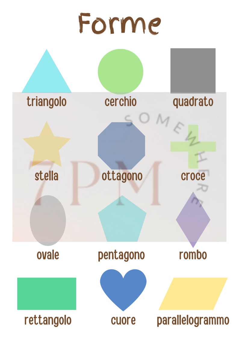 Italian Cool Shapes and Colours Poster, Childrens Bedroom Decor, Kids ...