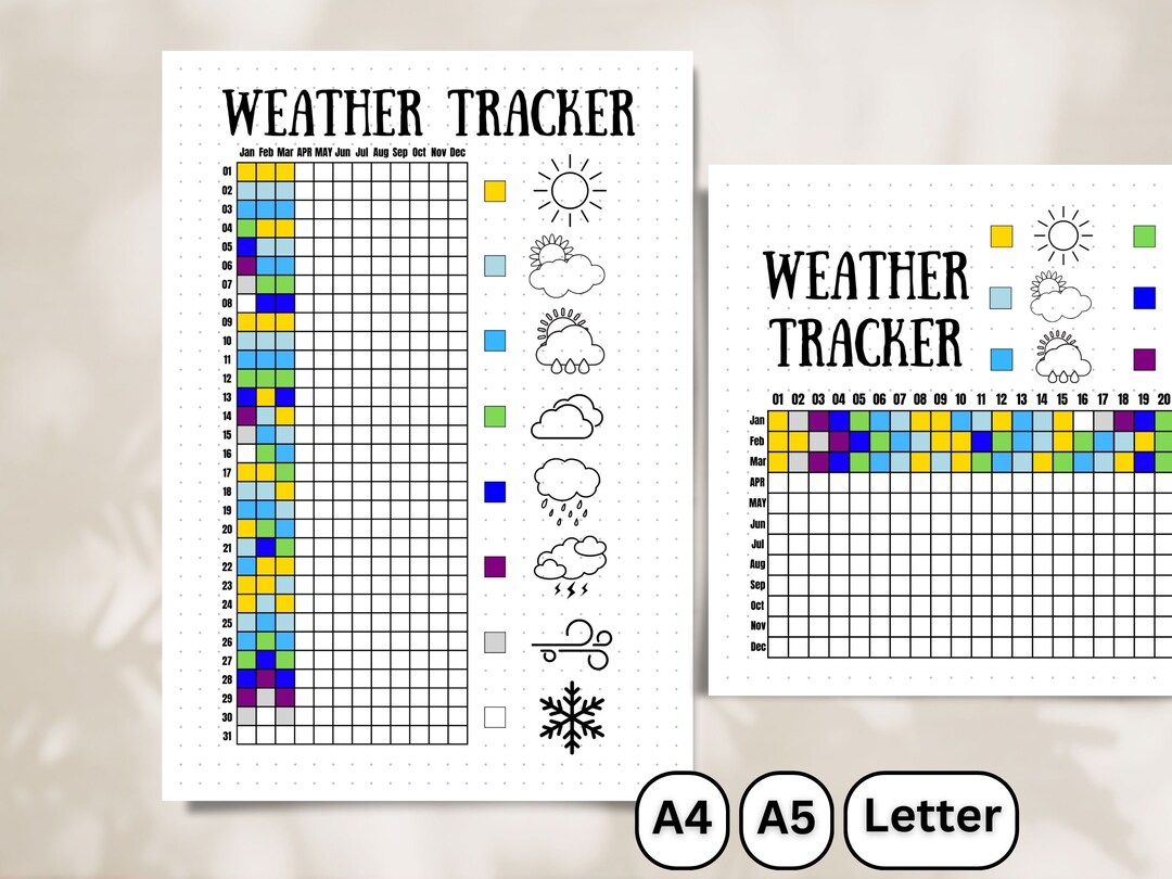 Printable Weather Tracker Yearly Daily Tracker Pixel Grid Design Pixels ...