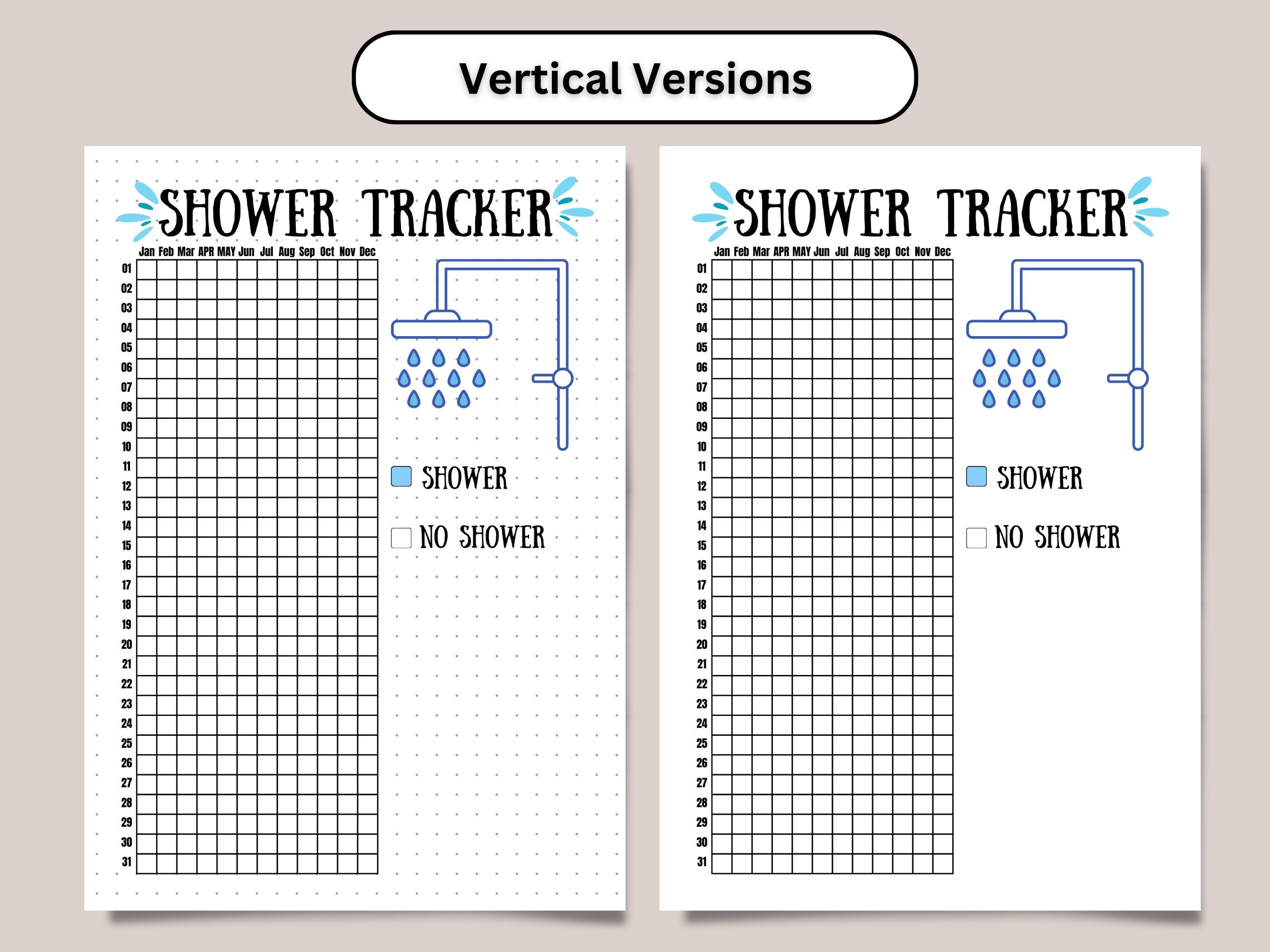 Printable Shower Tracker Yearly Hair Wash Pixel Grid Design Bullet ...