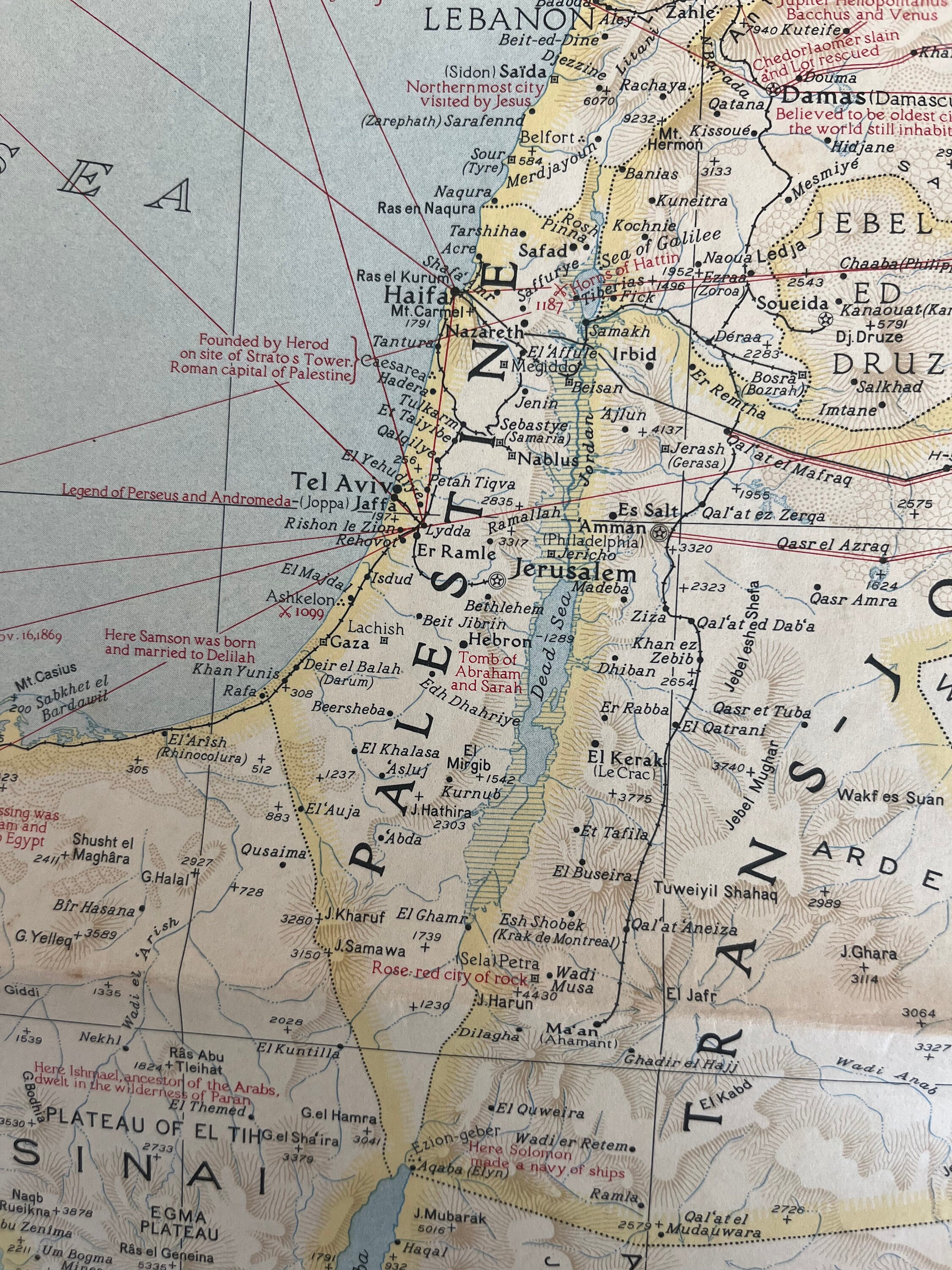1936 Palestine Map - Western Civilizations Map - Bible Lands - Vintage ...