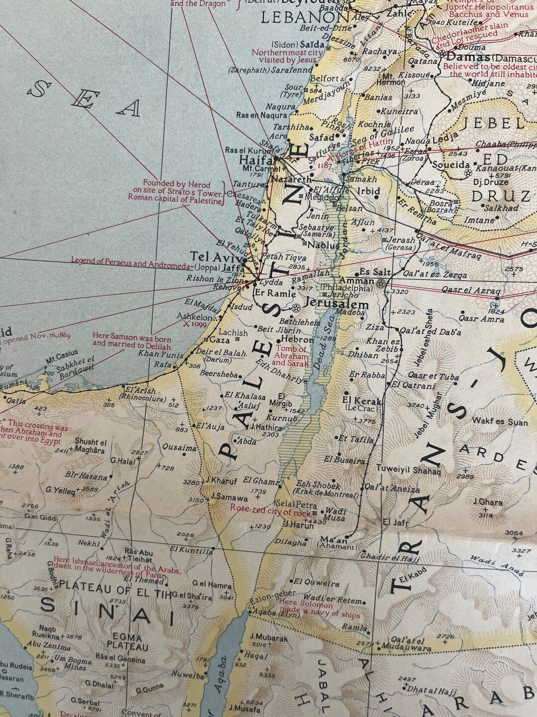 1936 Palestine Map - Western Civilizations Map - Bible Lands - Vintage ...