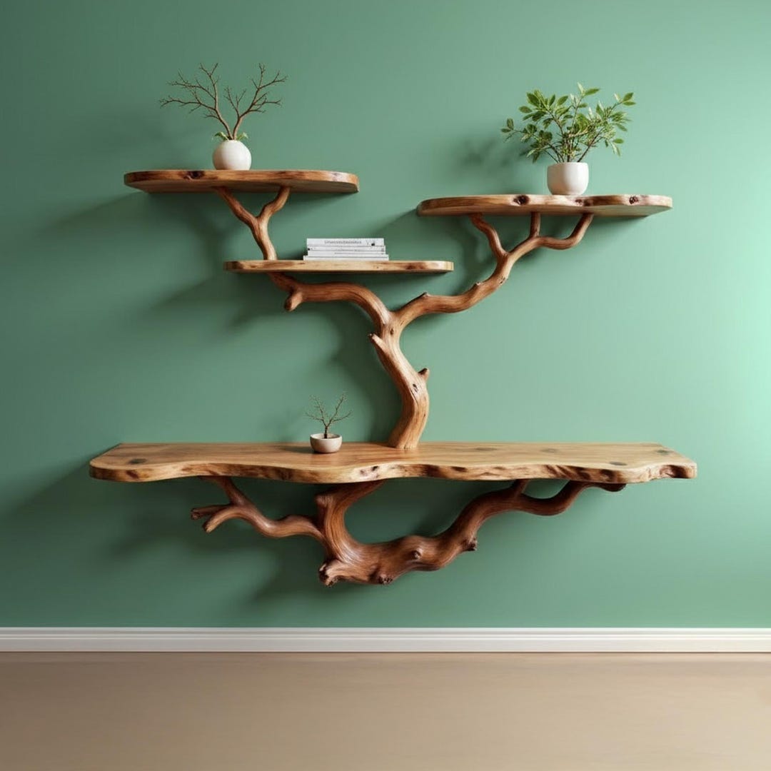 Tree Branch Book Shelf Floating Bookshelf Solid Wood Wall Mount ...