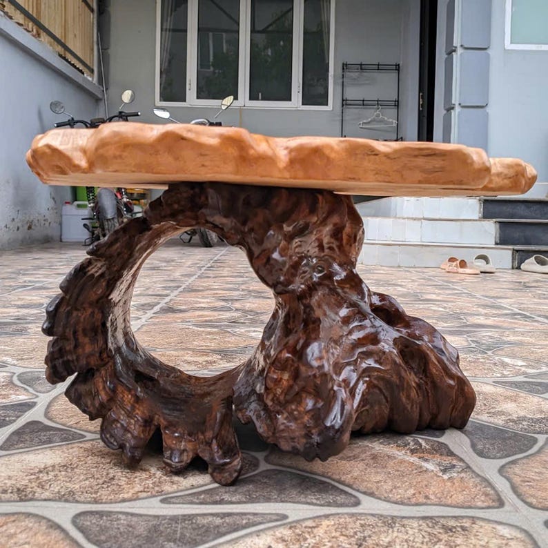 Natural Solid Wood Coffee Table Tree Trunk Burl Wood Side Table Live ...
