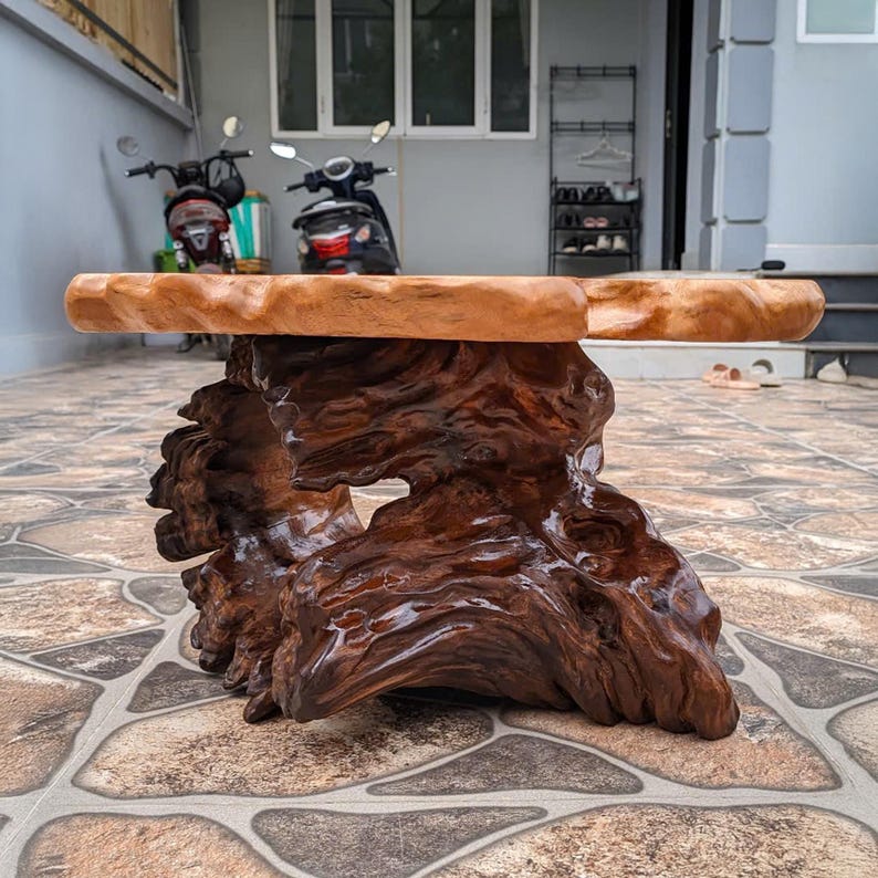 Natural Solid Wood Coffee Table Tree Trunk Burl Wood Side Table Live ...