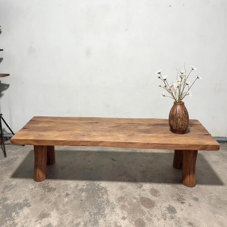 Rustic Large Coffee Table Wood Table Top Teak Outdoor Table Art Unique ...