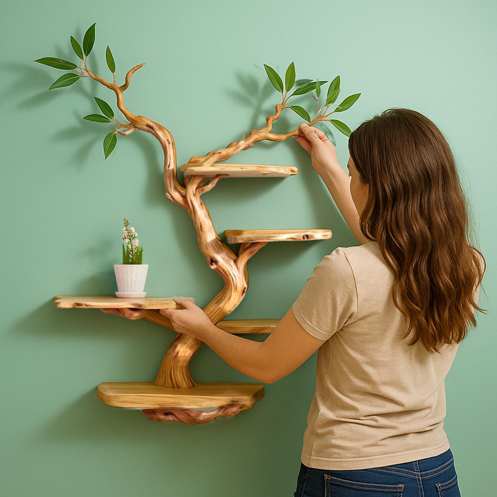 Floating Tree Branch Driftwood Bookshelf Wall Mount Live Edge Tree ...
