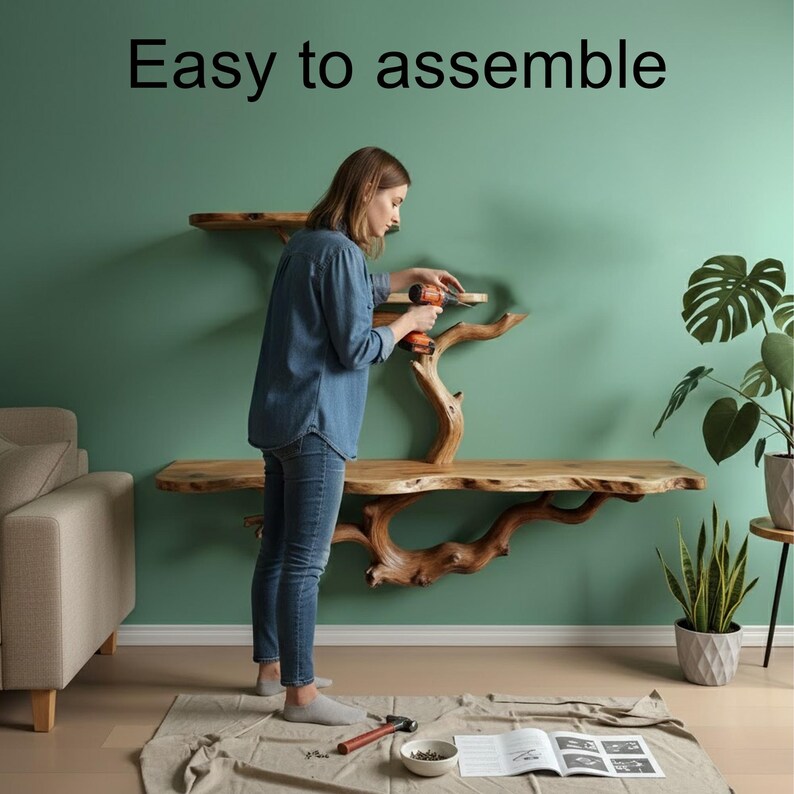 Tree Branch Book Shelf Floating Bookshelf Solid Wood Wall Mount ...