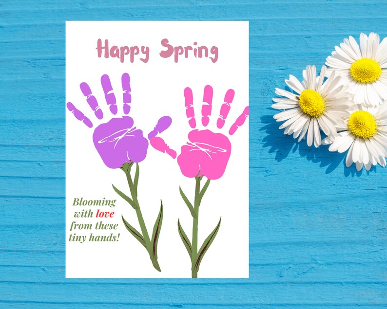 Spring Handprint Art Digital Download, Floral Design, Unique Spring ...