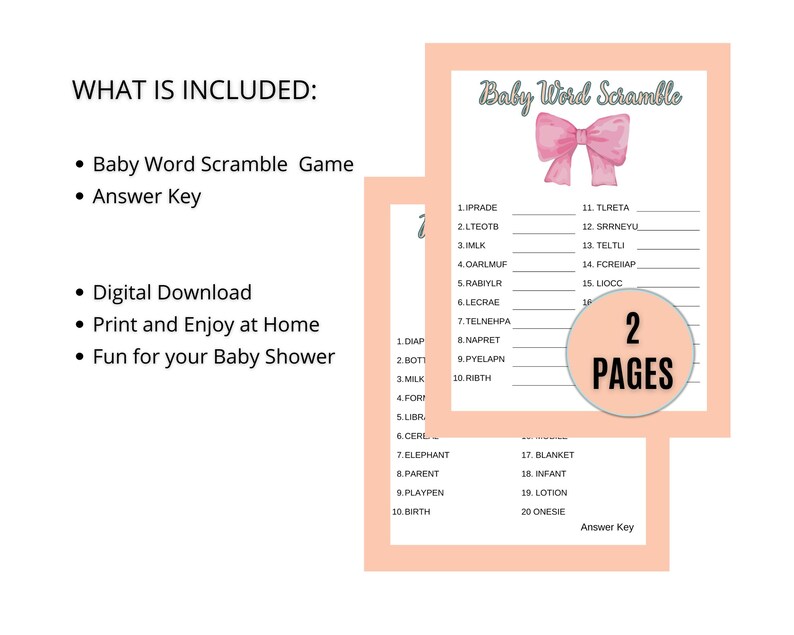 Baby Shower Game Baby Word Scramble Printable Digital Download Cute ...