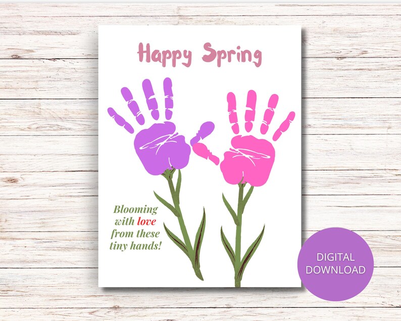 Spring Handprint Art Digital Download, Floral Design, Unique Spring ...