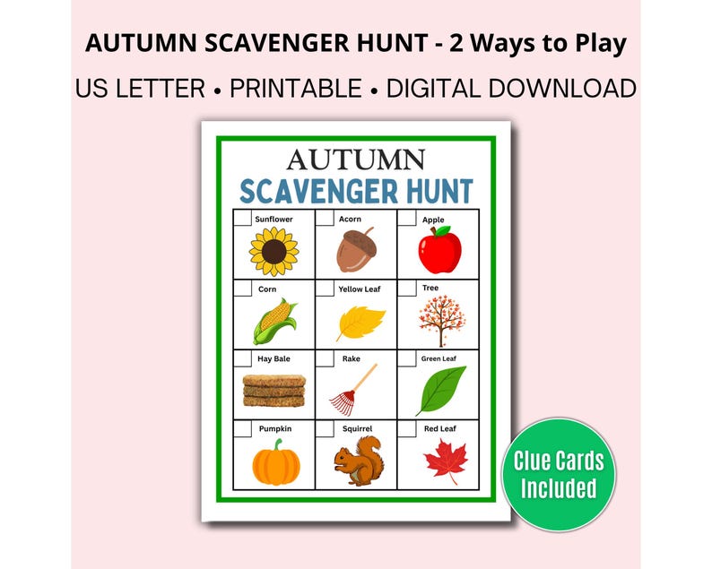 Kids Autumn Scavenger Hunt Printable | Fun Outdoor Activity | Digital ...