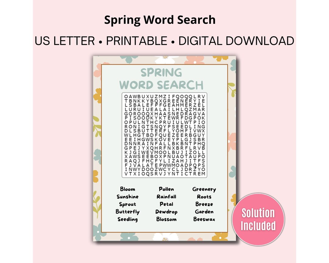 Kids Spring Easter Word Search Game Digital Download Answer Key ...