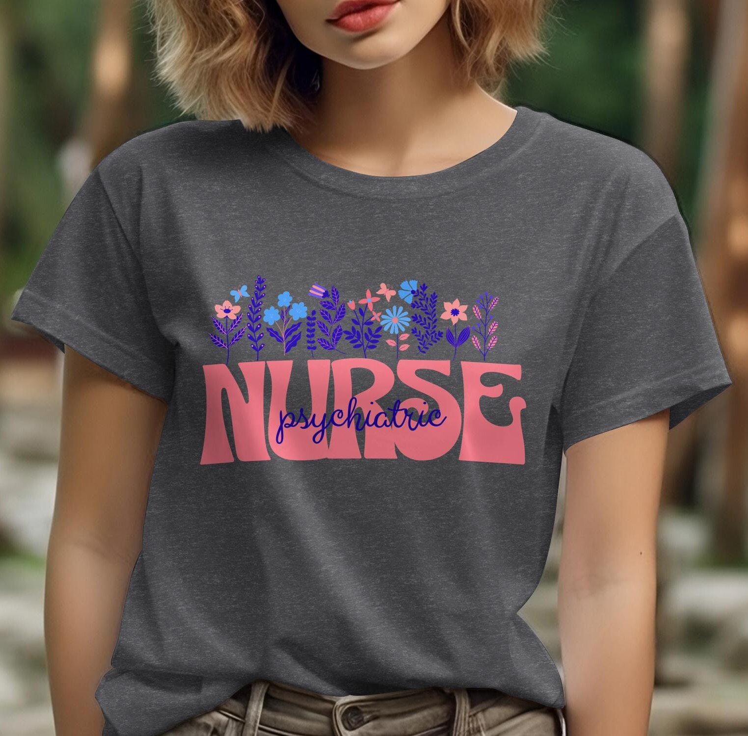 Nurse T-shirt With Psychiatric Theme, Floral Design, Healthcare Worker ...