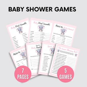 Baby Shower Word Scramble Game Bundle, 5 Games, Cute Elephant Theme ...