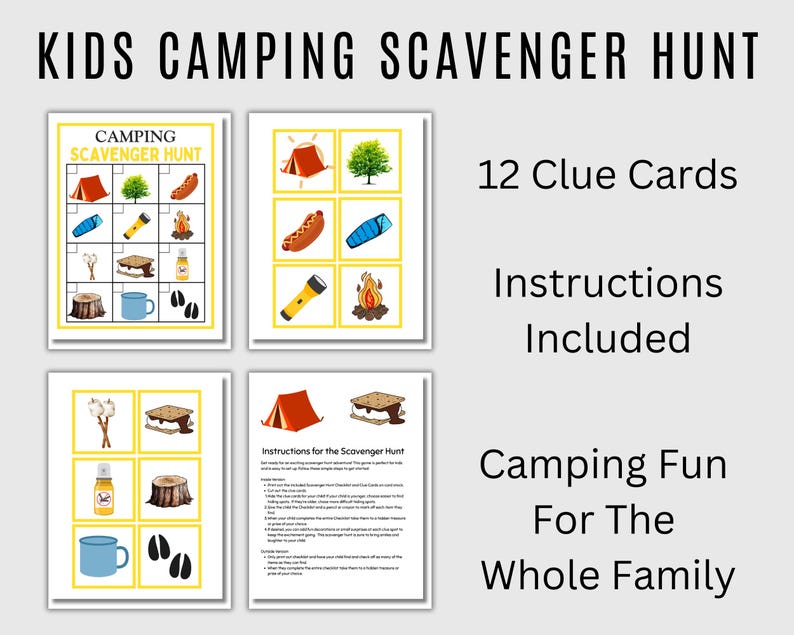 Printable Camping Scavenger Hunt for Kids Fun Indoor Outdoor Activity ...