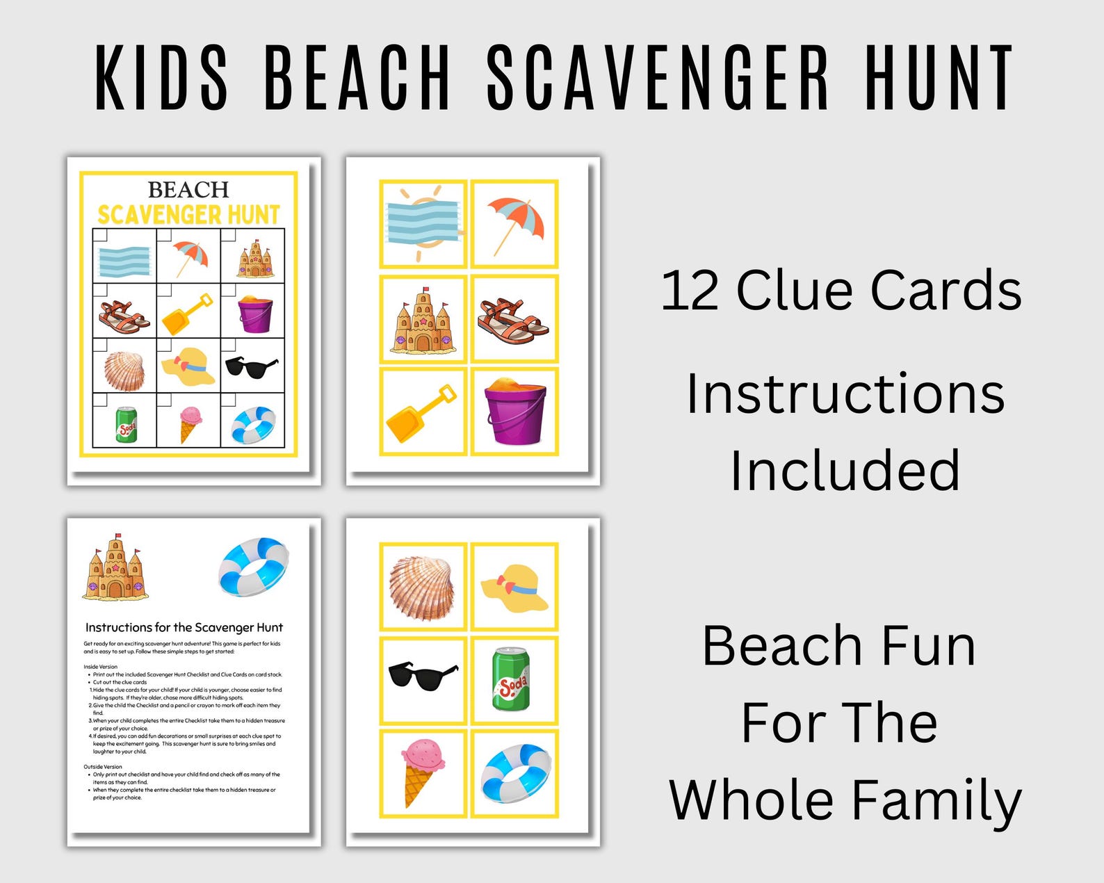 Printable Beach Day Scavenger Hunt for Kids Fun Indoor Outdoor Activity ...