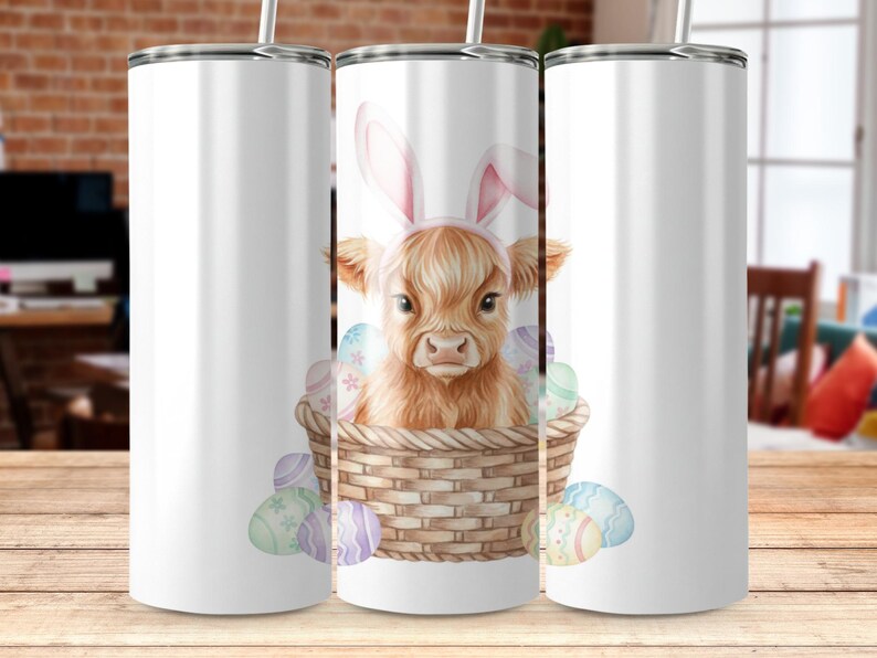Easter Highland Cow Digital Tumbler Wrap PNG, Bunny Ears, 20oz Skinny ...