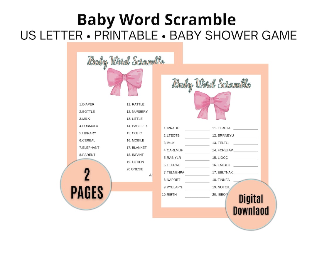 Baby Shower Game Baby Word Scramble Printable Digital Download Cute ...
