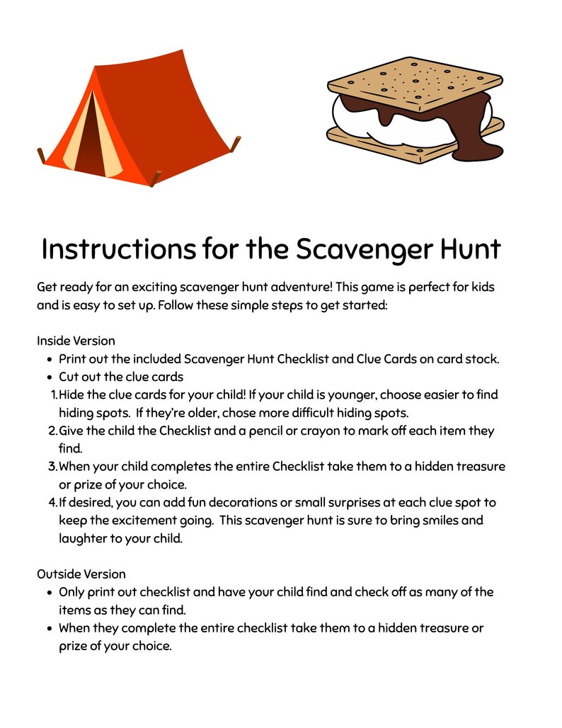 Printable Camping Scavenger Hunt for Kids Fun Indoor Outdoor Activity ...