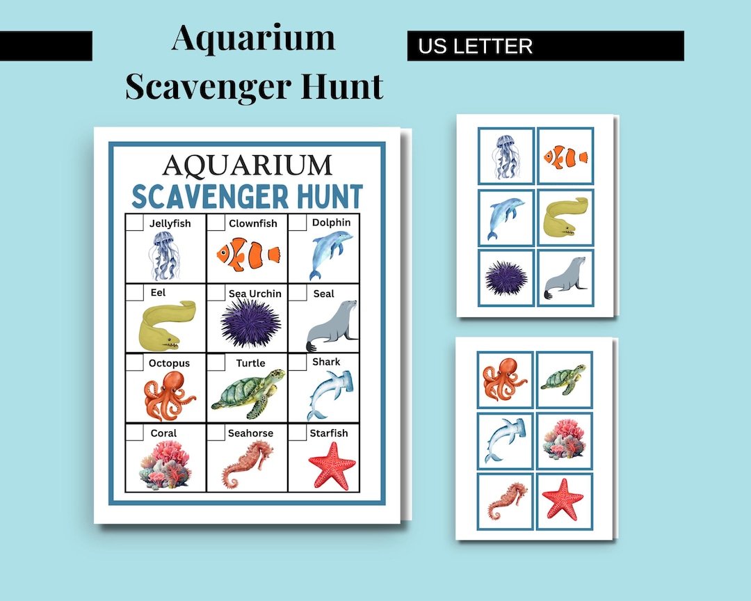 Kids Aquarium Scavenger Hunt Printable Fun Educational Activity Digital ...