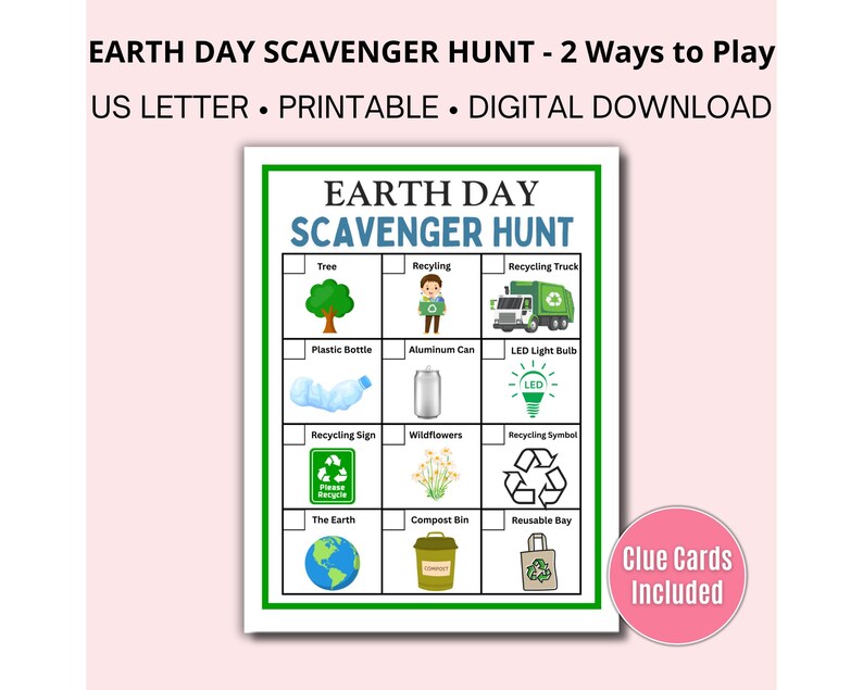 Kids Earth Day Scavenger Hunt Printable Fun & Educational Outdoor ...