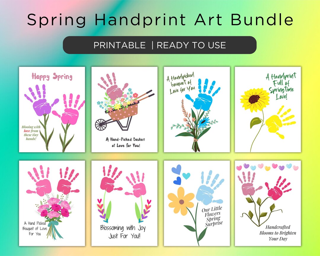 Spring Handprint Art Craft Bundle, Spring Digital Download, 8 Different ...