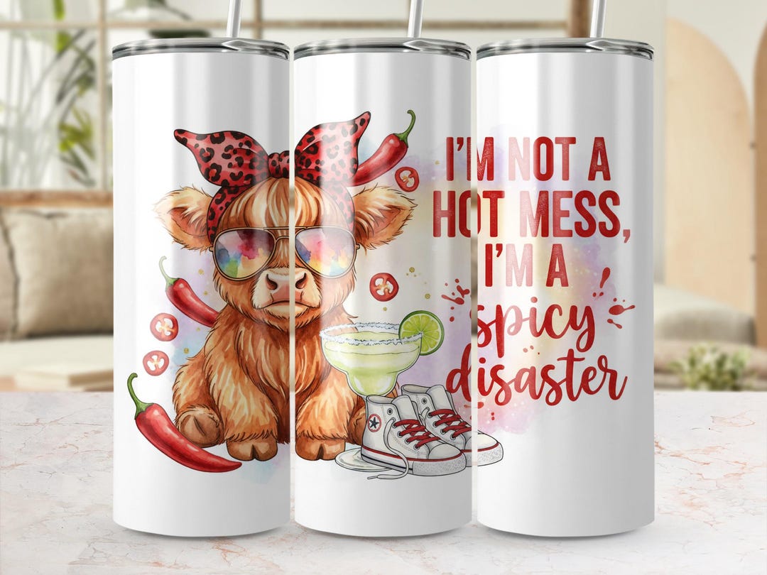 Spicy Disaster Tumbler PNG, Highland Cow Wrap, Funny Digital Download ...