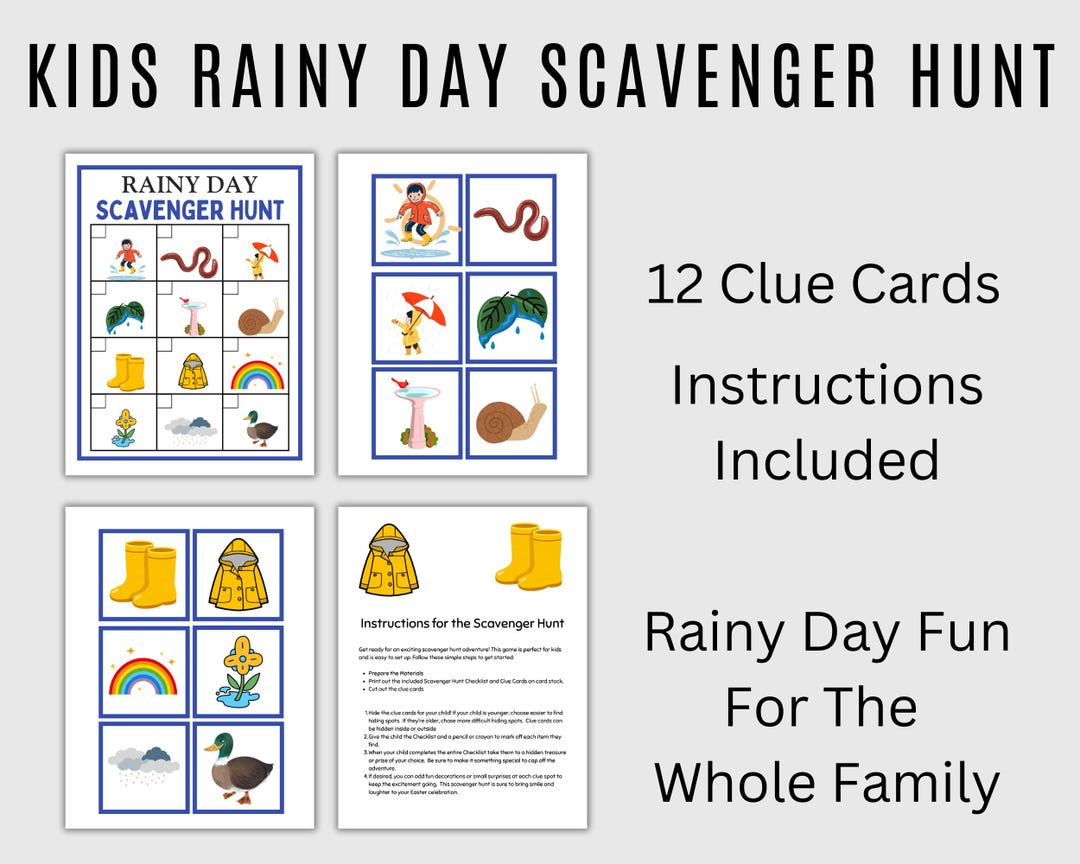 Printable Rainy Day Scavenger Hunt for Kids Fun Indoor Outdoor Activity ...