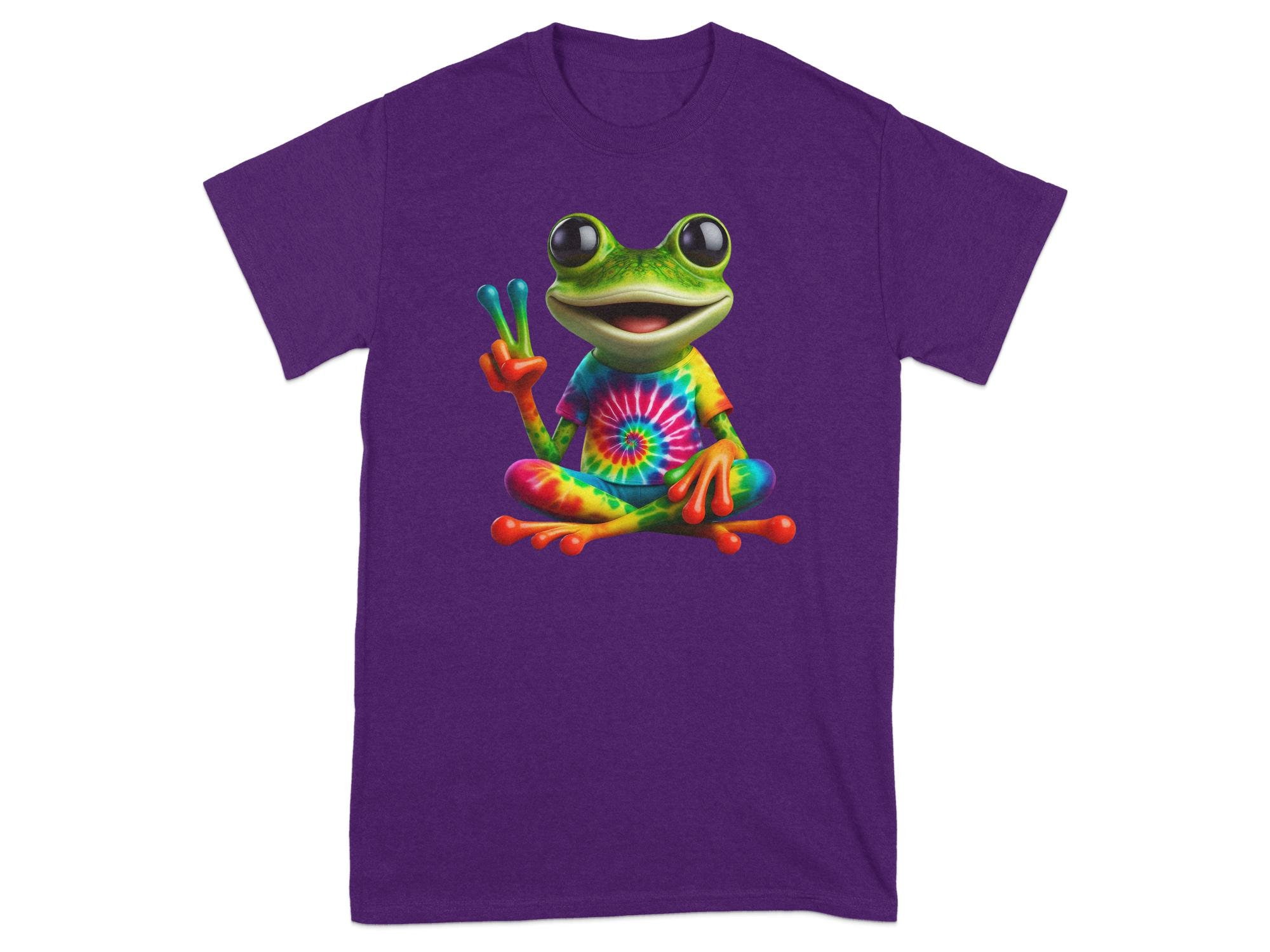 Colorful Tie-dye Frog T-shirt, Cute Cartoon Frog Graphic Tee, Unisex ...