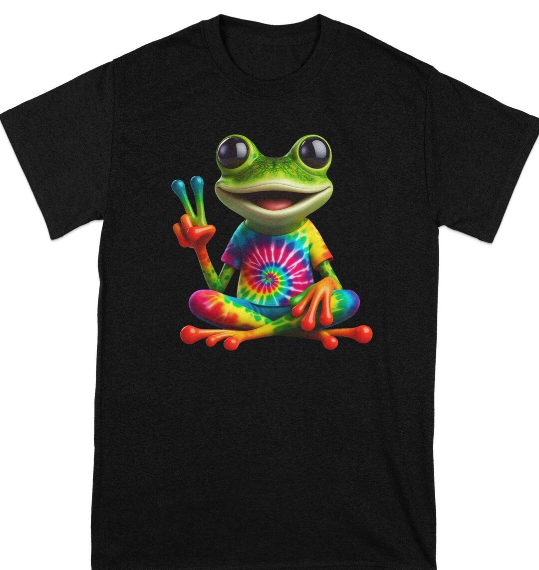 Colorful Tie-dye Frog T-shirt, Cute Cartoon Frog Graphic Tee, Unisex ...