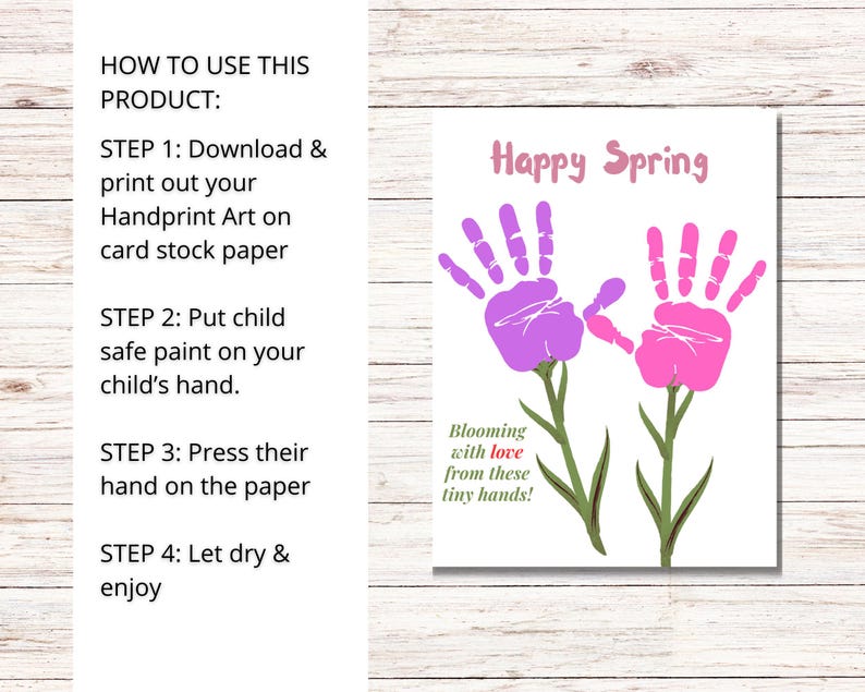 Spring Handprint Art Digital Download, Floral Design, Unique Spring ...