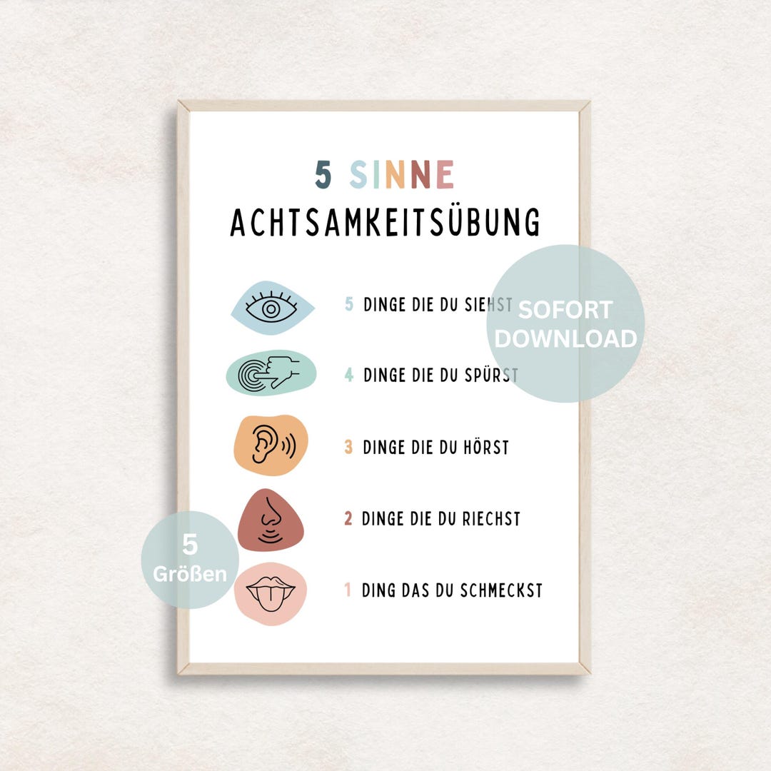 5 Senses Exercise Mindfulness Poster Stress Reduction Calming in ...
