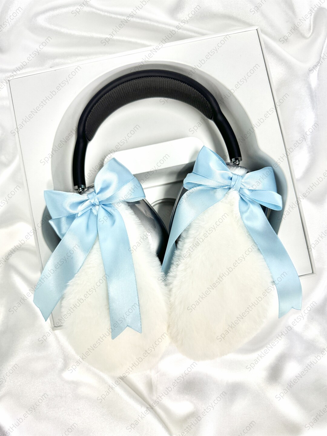 Fluffy Rabbit Ears Airpods Max Cover With Bows, Clear Airpods Max Case ...