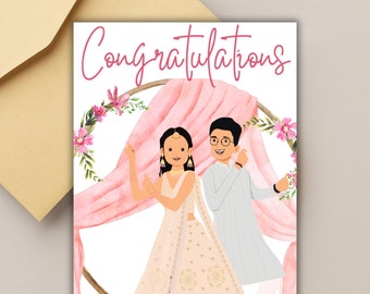 Elegant Indian Wedding Congratulations Card for Sibling or Friend Desi ...