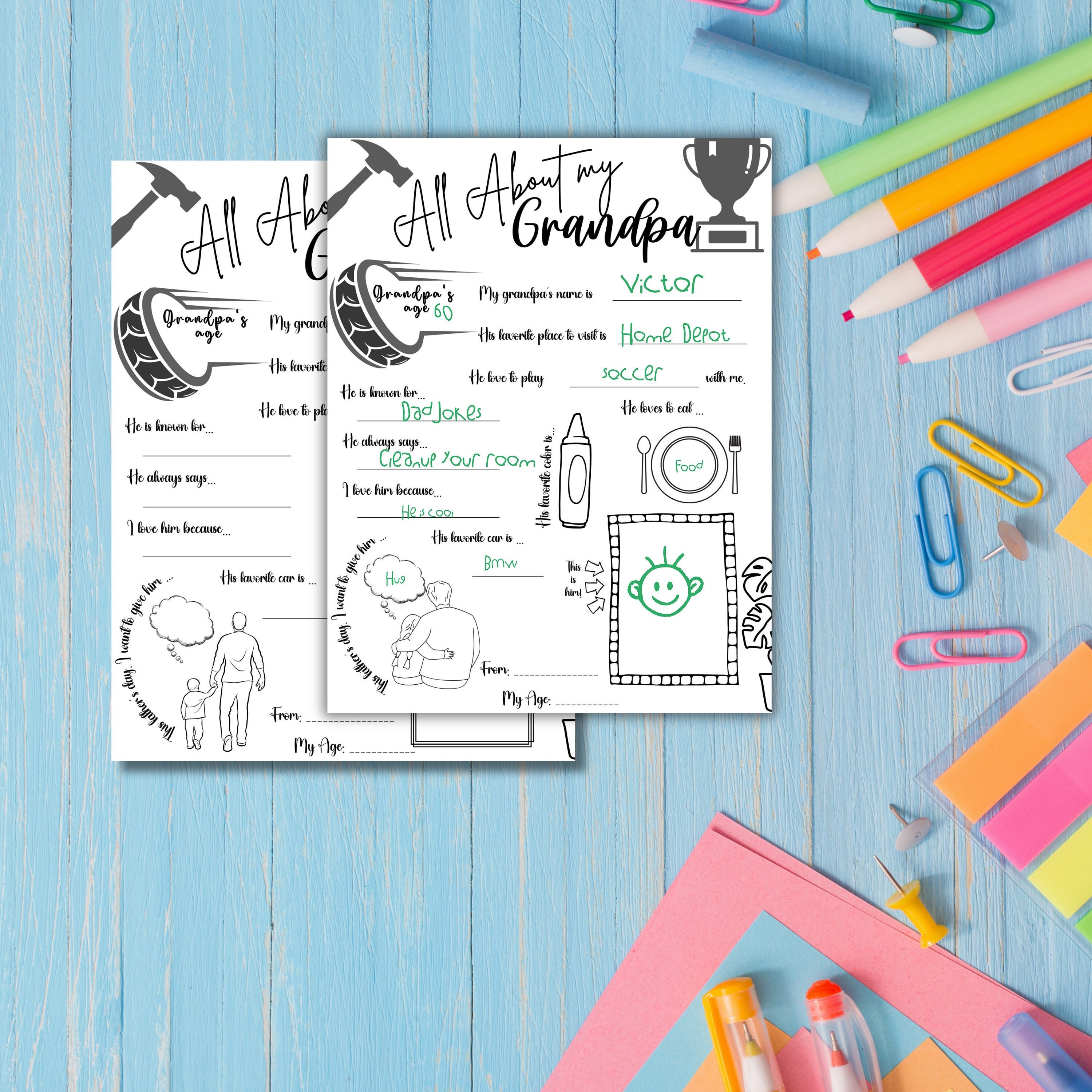 All About Grandpa Printable, All About Granddad, Questionnaire for Kids ...