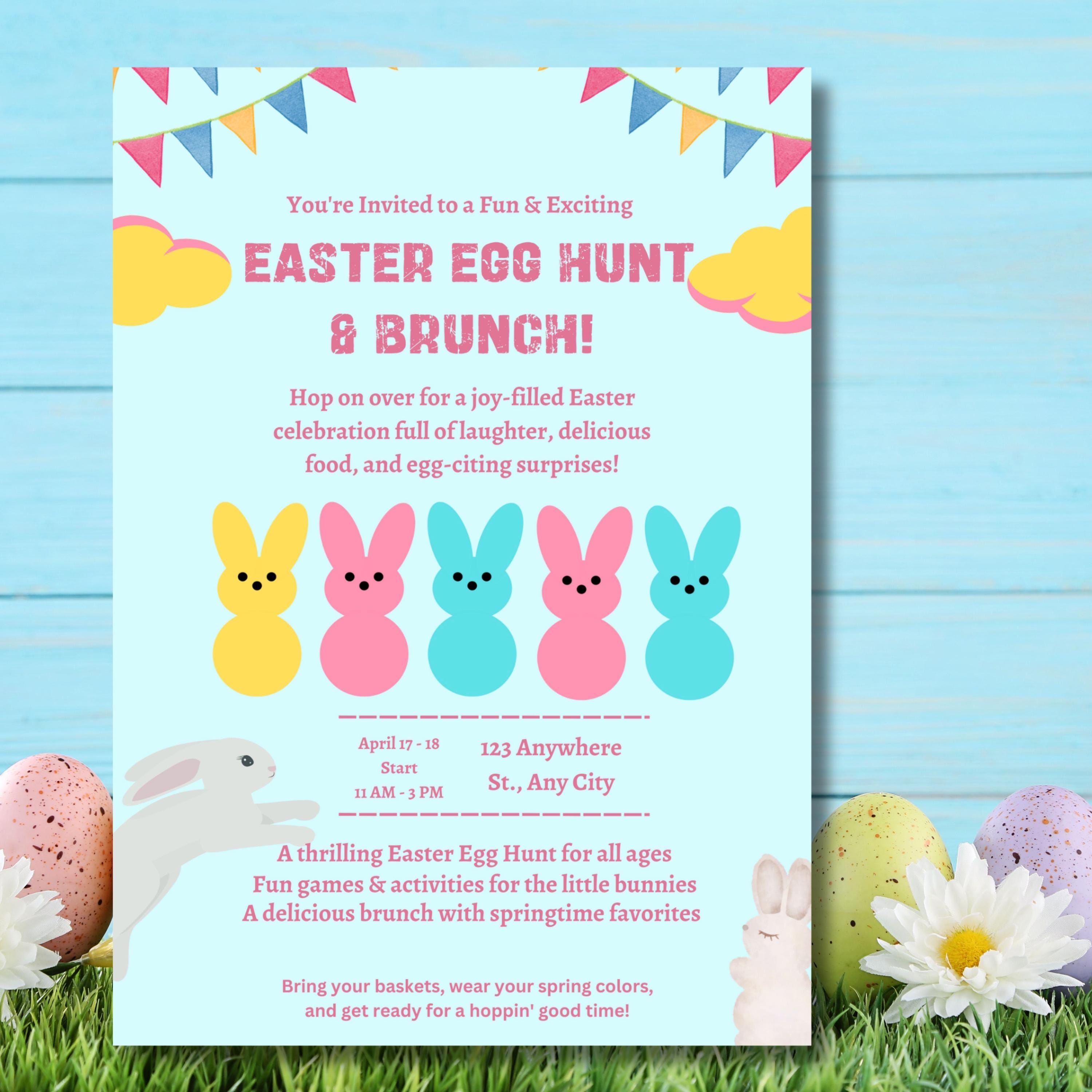 Easter Egg Hunt Invitation, Easter Bunny Party Invite, Editable Canva ...